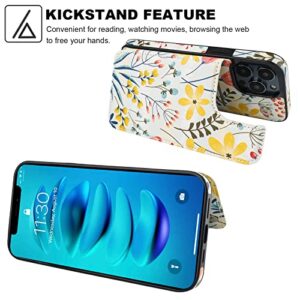 HAOPINSH for iPhone 14 Pro Wallet Case with Card Holder, Floral Flower Pattern Back Flip Folio PU Leather Kickstand Card Slots Case for Women Girls, Double Magnetic Clasp Shockproof Cover 6.1"