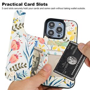 HAOPINSH for iPhone 14 Pro Wallet Case with Card Holder, Floral Flower Pattern Back Flip Folio PU Leather Kickstand Card Slots Case for Women Girls, Double Magnetic Clasp Shockproof Cover 6.1"