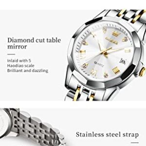 OLEVS Womens Watch Fashion Dress Diamond Female Watches for Ladies Analog Quartz Stainless Steel Waterproof Luminous Day Date Gold Silver Two Tone Wristwatch