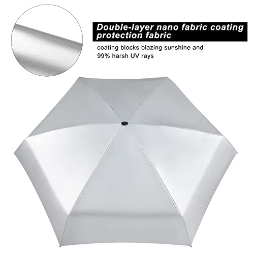 LEAGERA Mini Umbrella For Purse - UPF 50+ UV Blocker Umbrella, Small Lightweight Travel Umbrella Compact Sun Umbrella, Women Kids Parasol Umbrellas, Silver&Purple