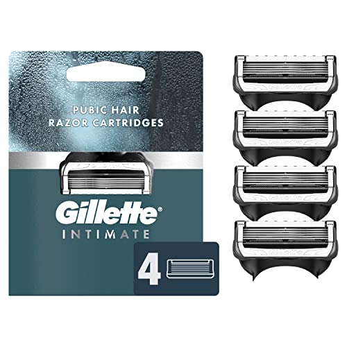 Gillette Intimate Pubic Hair Razor Cartridges, 4 Razor Blade Refills, Gentle and Easy to Use, Dermatologist Tested, With 2x Lubrication