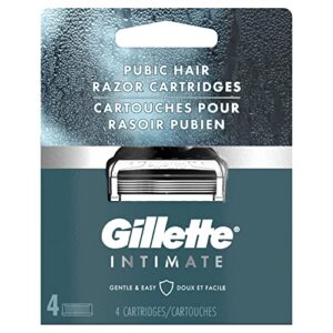 Gillette Intimate Pubic Hair Razor Cartridges, 4 Razor Blade Refills, Gentle and Easy to Use, Dermatologist Tested, With 2x Lubrication