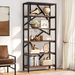 tribesigns 71 inch industrial bookshelf, 6 shelf etagere bookcase, free standing open book shelves storage display shelf, wood shelving units organizer rack for bedroom home office living room