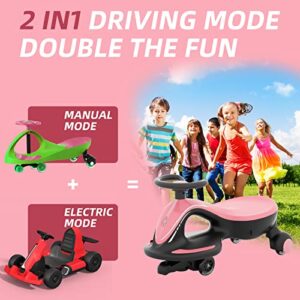 XJD Electric Wiggle Car Ride On Toy, 2 in 1 Wiggle Car Rechargeable Battery with Anti-Rollover Colorful Light-Emitting Wheel for Toddler Ride On Toys 3 Years and Up (Pink)