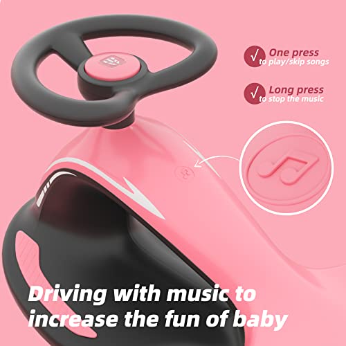 XJD Electric Wiggle Car Ride On Toy, 2 in 1 Wiggle Car Rechargeable Battery with Anti-Rollover Colorful Light-Emitting Wheel for Toddler Ride On Toys 3 Years and Up (Pink)