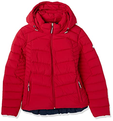 Tommy Hilfiger Women Hooded Zip Front Short Packable Jacket, Ruby Crimson, Large