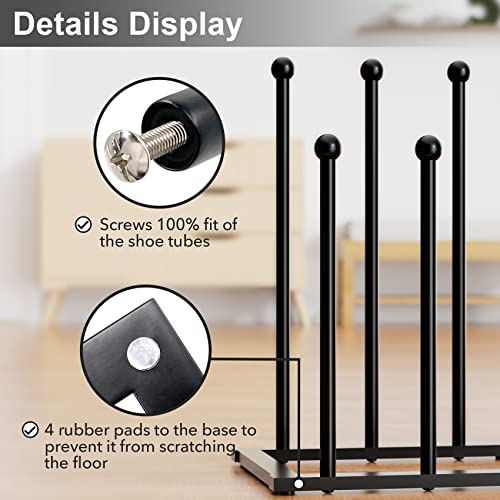 pickpiff Free Standing Shoe Racks - Black Metal Boot Rack for Dorm Room, Closet, Entryway, Bedroom, Patio Outdoor, Hallway, Black , Shoe Storage Fit for 6 Pairs