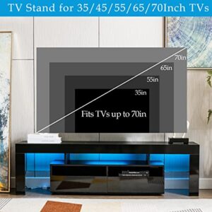 HAKFOO Modern LED TV Stand for 70/65/55 inch TV, Modern Entertainment Center with 1-2 Storage Drawers, High Gloss TV Cabinet,Television Stand for Living Room,APP/Remote RGB Light (Black 1, 63inch)