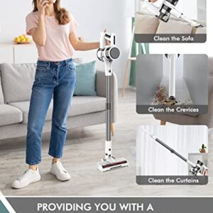 Fykee Cordless Vacuum Cleaner, 80,000 PRM Vacuum Cleaner with 2200 mAh Battery and 2 Adjustable Model, Rotated LED Brush Head Detachable Stick Vacuum up to 35 Mins Runtime