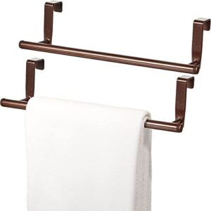 2 pack towel rack for cabinet steel over door towel rack modern over cabinet towel hanger towel bar holder 9 inch storage organizer for universal fit on kitchen bathroom over cabinet cupboard (bronze)