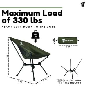 Koalanu Heavy Duty Folding Camping Lawn Chair with Elastic Side Pockets, Lightweight Portable Compact 330 lb Load Comfortable Outdoors Camping Hiking