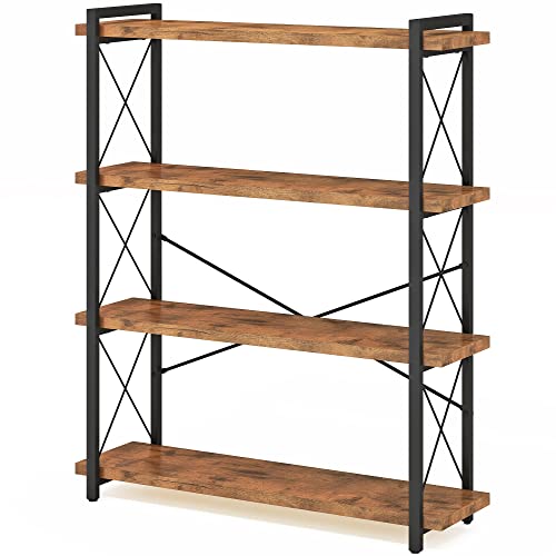 HCHQHS Bookshelf, 4-Tier Industrial Bookcase, Rustic Open Book Shelf, Freestanding Narrow Tall Bookshelves with Metal Frame