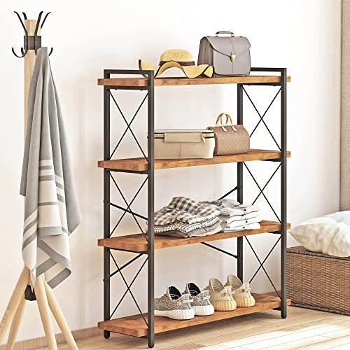 HCHQHS Bookshelf, 4-Tier Industrial Bookcase, Rustic Open Book Shelf, Freestanding Narrow Tall Bookshelves with Metal Frame