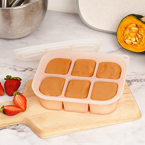 haakaa Silicone Freezer Tray,Ice Cube Trays with Lid,Perfect for Baby Food and Breast Milk Freezer, Vegetable & Fruit Purees,6 x 2 oz, Blush