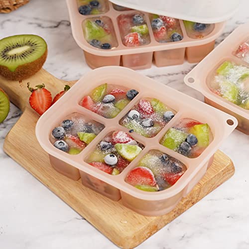 haakaa Silicone Freezer Tray,Ice Cube Trays with Lid,Perfect for Baby Food and Breast Milk Freezer, Vegetable & Fruit Purees,6 x 2 oz, Blush