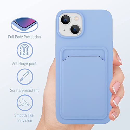 MZELQ Silicone Wallet for iPhone 14 Case, Card Holder Camera Protection Cover for iPhone 14 Case + Screen Protector, Card Slot Cute Case Compatible with iPhone 14 Phone Case -Purple