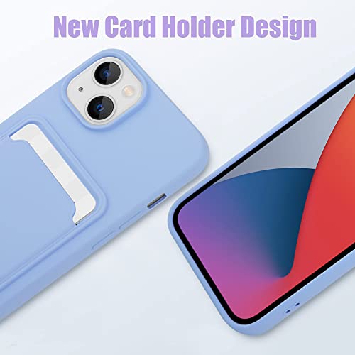 MZELQ Silicone Wallet for iPhone 14 Case, Card Holder Camera Protection Cover for iPhone 14 Case + Screen Protector, Card Slot Cute Case Compatible with iPhone 14 Phone Case -Purple