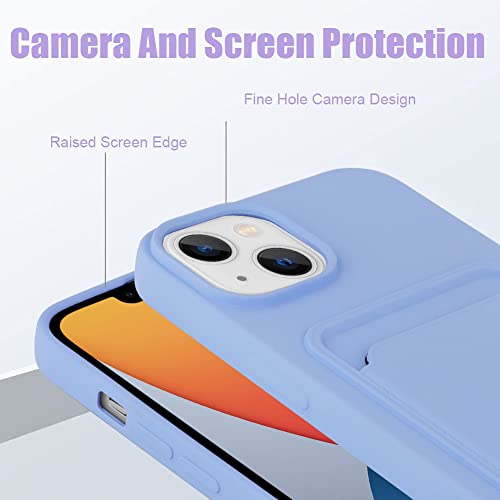 MZELQ Silicone Wallet for iPhone 14 Case, Card Holder Camera Protection Cover for iPhone 14 Case + Screen Protector, Card Slot Cute Case Compatible with iPhone 14 Phone Case -Purple