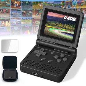 credevzone v90 handheld game console 3 inch retro clamshell games consoles built-in rechargeable battery portable style flip hand held game video consoles system black 64gb