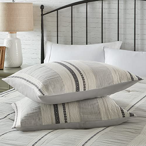 Hyde Lane Tahoe Farmhouse Bedding Set,Grey Modern King Size Comforter,Cotton Top with Neutral Rustic Style Stripes, Boho Bedroom Bed Sets,3-Pieces Including Matching Pillow Shams(104x90 Inches)