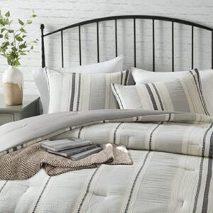 Hyde Lane Tahoe Farmhouse Bedding Set,Grey Modern King Size Comforter,Cotton Top with Neutral Rustic Style Stripes, Boho Bedroom Bed Sets,3-Pieces Including Matching Pillow Shams(104x90 Inches)