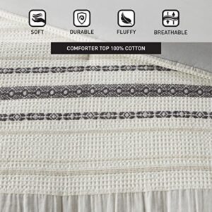 Hyde Lane Tahoe Farmhouse Bedding Set,Grey Modern King Size Comforter,Cotton Top with Neutral Rustic Style Stripes, Boho Bedroom Bed Sets,3-Pieces Including Matching Pillow Shams(104x90 Inches)