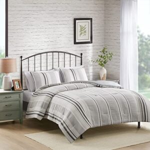 Hyde Lane Tahoe Farmhouse Bedding Set,Grey Modern King Size Comforter,Cotton Top with Neutral Rustic Style Stripes, Boho Bedroom Bed Sets,3-Pieces Including Matching Pillow Shams(104x90 Inches)