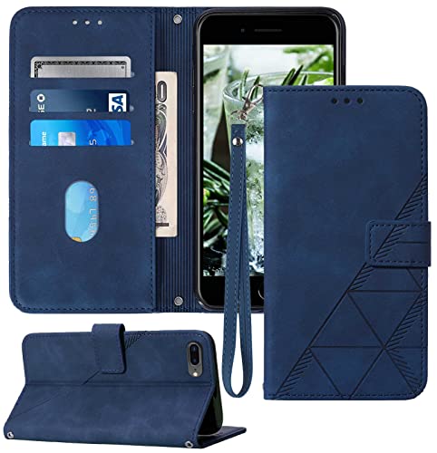 Moment Dextrad for iPhone 8 Plus Case Wallet,iPhone 7 Plus Case,6/6S Plus Case,[Kickstand][Wrist Strap][Card Holder Slots] PU Leather Protective Folio Flip Cover (Blue)