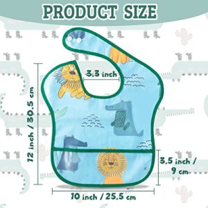 Zainpe 5Pcs Snap Baby Bibs Fox Bear Waterproof Stain Resistant Feeding Bib with Food Catcher Pocket Washable Adjustable Starter Bib Unisex Animals Burp Cloths for Infants Newborns Toddlers 6-24 Months