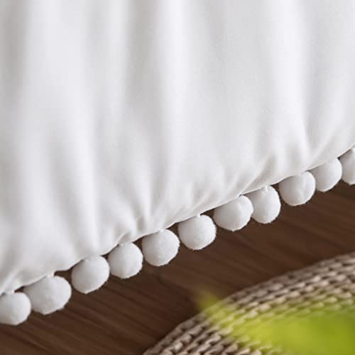 annadaif White Comforter Set Full Size, Pom Pom Fringe Comforter 3 Pieces, Soft Microfiber Down Alternative Bedding Set for All Season as Gift (1 Comforter, 2 Pillowcases)