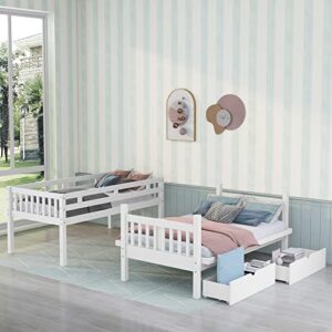 Harper & Bright Designs Twin Over Full Bunk Beds with Storage Stairs, Wood Detachable Bunk Beds with 2 Storage Drawers,and The Down Bed can be Converted into Daybed, White