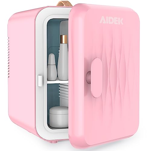 Aidek Cosmetic Makeup Mini Fridge for Skin Care, 4L Portable Beauty Fridges DIY Shelves for Bedroom, Dorm, Office, Small Refrigerator, AC/DC12v Car Cooler for Desktop and Travel (Rose Pink)