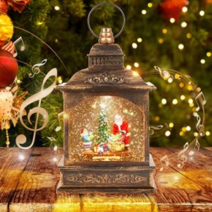 christmas snow globe, musical snow globe lights with 6 hour timer and 39in usb batteries powered, retro style holiday glitter globe for xmas home decoration and santa gifts