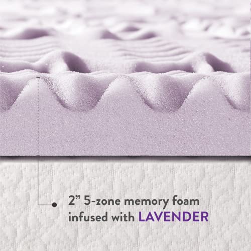 Mellow 2 Inch 5-Zone Memory Foam Mattress Topper, Soothing Lavender Infusion, Queen