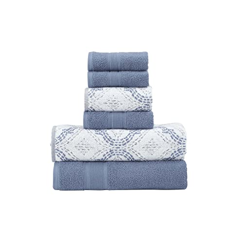 Modern Threads Capri 6-Piece Reversible Yarn Dyed Jacquard Towel Set - Bath Towels, Hand Towels, & Washcloths - Super Absorbent & Quick Dry - 100% Combed Cotton, Denim