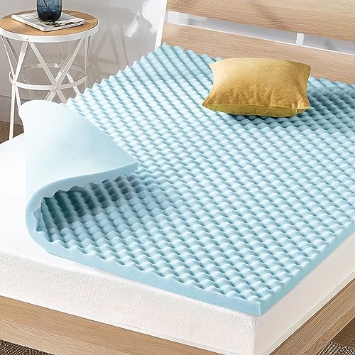 Best Price Mattress 2 Inch Egg Crate Memory Foam Mattress Topper, Cooling Gel Infusion, Queen, Blue