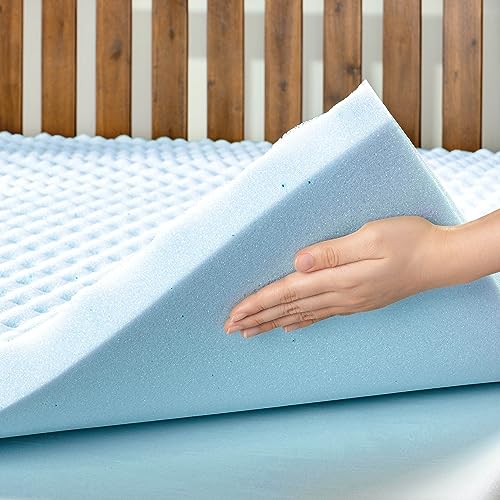 Best Price Mattress 2 Inch Egg Crate Memory Foam Mattress Topper, Cooling Gel Infusion, Queen, Blue