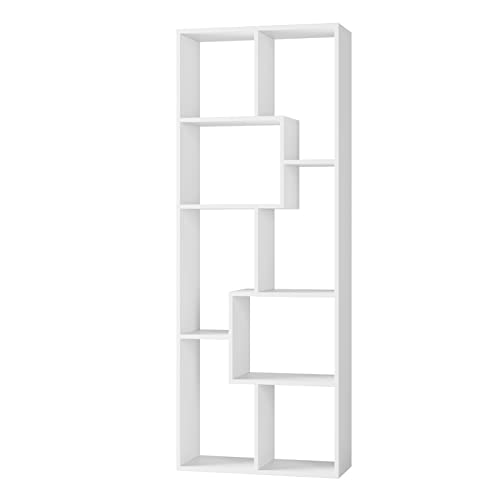 FOTOSOK Geometric Bookcase, 8-Tier Bookshelf TV Stand, Free Standing Display and Storage Shelf for Home Office, White