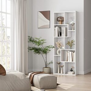 FOTOSOK Geometric Bookcase, 8-Tier Bookshelf TV Stand, Free Standing Display and Storage Shelf for Home Office, White