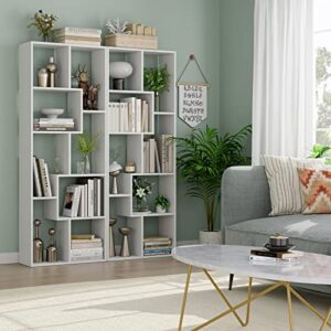 FOTOSOK Geometric Bookcase, 8-Tier Bookshelf TV Stand, Free Standing Display and Storage Shelf for Home Office, White