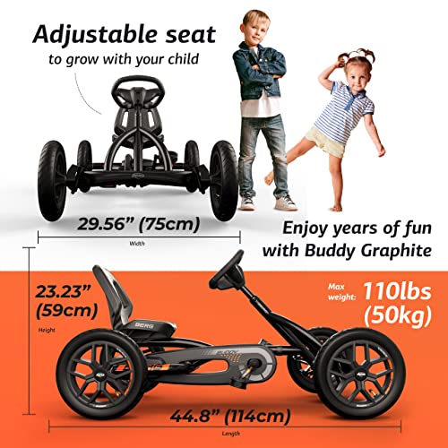 Berg Toys - Buddy Graphite Pedal Go Kart - Go Kart - Go Cart for Kids - Pedal Car Outdoor Toys for Children Ages 3-8 - Ride On-Toy - BFR System - Adjustable Seat - Pedal Kart for Kids