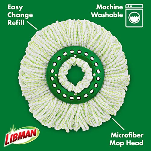 Libman Tornado Spin Mop System Plus 1 Refill Head | Mop and Bucket with Wringer Set | Floor Mop | Libman Mop | Mops for Floor Cleaning | Hardwood Floor Mop | 2 Total Mop Heads Included,Green