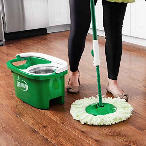 Libman Tornado Spin Mop System Plus 1 Refill Head | Mop and Bucket with Wringer Set | Floor Mop | Libman Mop | Mops for Floor Cleaning | Hardwood Floor Mop | 2 Total Mop Heads Included,Green