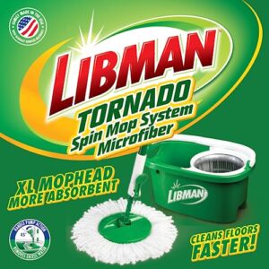 Libman Tornado Spin Mop System Plus 1 Refill Head | Mop and Bucket with Wringer Set | Floor Mop | Libman Mop | Mops for Floor Cleaning | Hardwood Floor Mop | 2 Total Mop Heads Included,Green