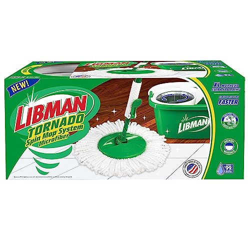 Libman Tornado Spin Mop System Plus 1 Refill Head | Mop and Bucket with Wringer Set | Floor Mop | Libman Mop | Mops for Floor Cleaning | Hardwood Floor Mop | 2 Total Mop Heads Included,Green