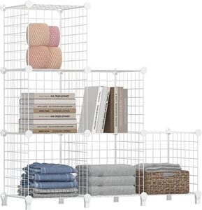 wolizom wire cube storage, metal grids shelves bookshelf, stackable modular shelving organizer, diy closet bookcase bookshelf, 6-cube grid storage shelf for bedroom, living room, office