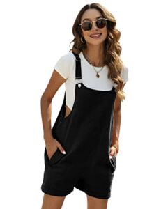 fiona jolin women's summer cotton linen short overalls casual bib overall shorts rompers with pockets (black-large)