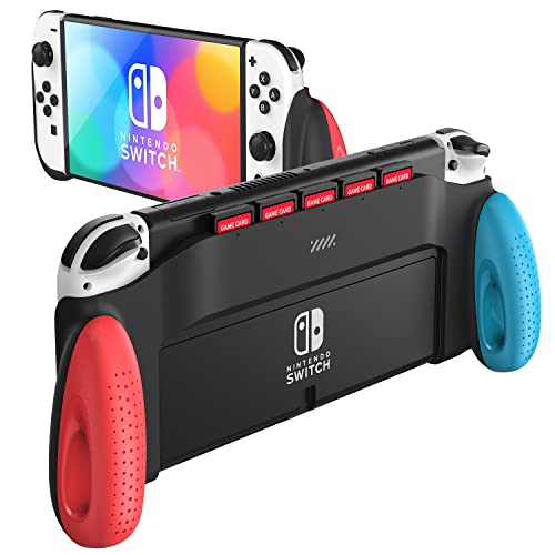 Switch OLED Grip, JUSPRO Grip Case Compatible with Nintendo Switch OLED Model, Unique Switch Accessories Designed Comfortable & Ergonomic Grip with 5 Game Slots