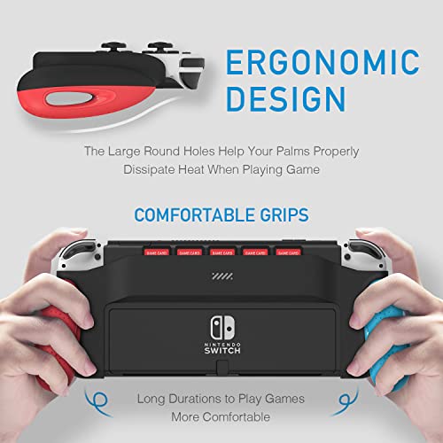 Switch OLED Grip, JUSPRO Grip Case Compatible with Nintendo Switch OLED Model, Unique Switch Accessories Designed Comfortable & Ergonomic Grip with 5 Game Slots