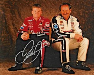 dale earnhardt jr budweiser signed 8x10 photo w/dale earnhardt sr w/coa #2 - autographed nascar photos